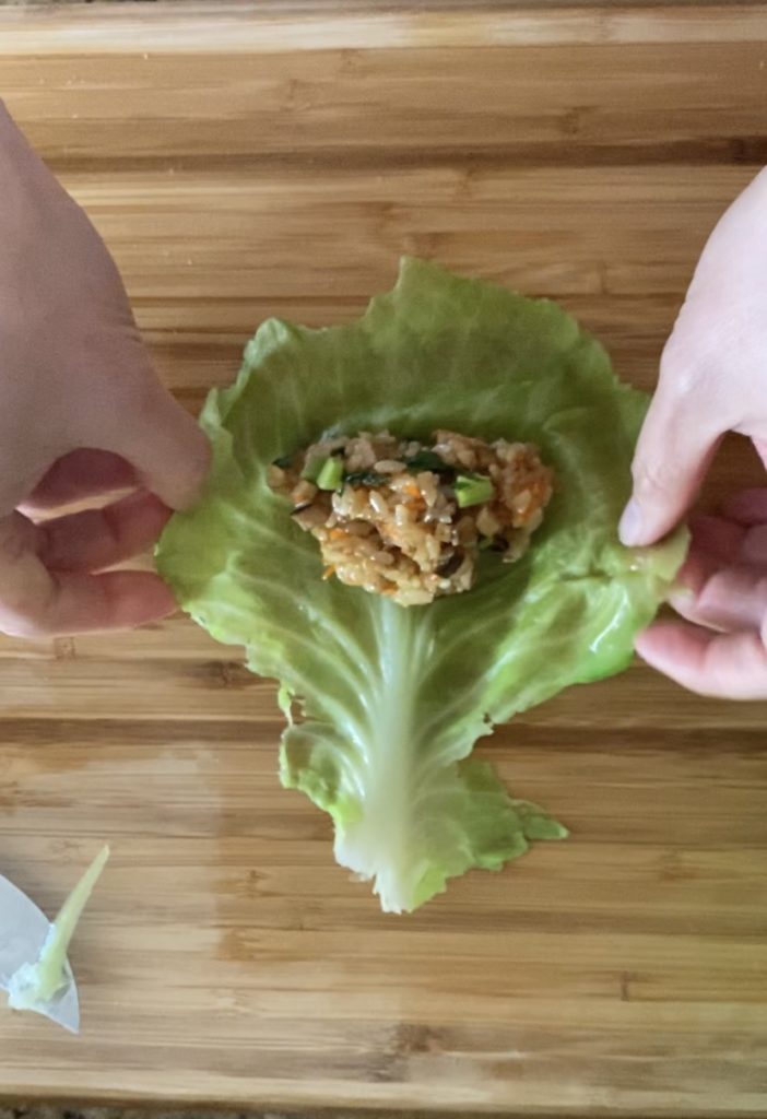 Easy Grilled Cabbage Wrap filled with sticky rice - WoonHeng