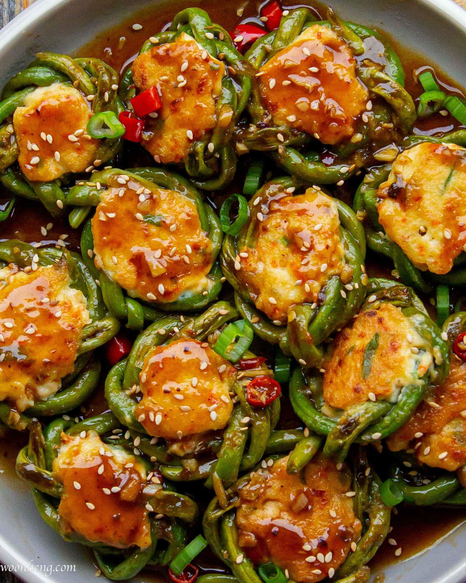 Make this Stuffed Long Bean with a spicy gravy today - WoonHeng
